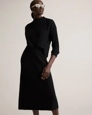 Quince Mongolian Cashmere Ribbed Midi Skirt - Black