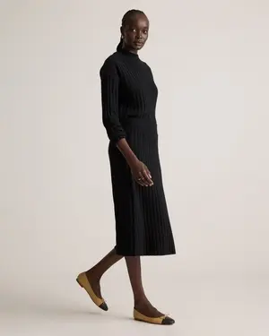 Quince Mongolian Cashmere Ribbed Midi Skirt - Black