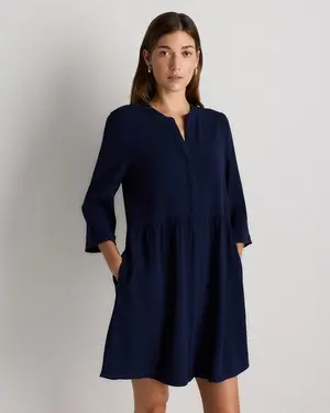 Quince Fluid Crepe Shirt Dress - Navy