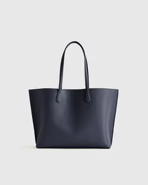Quince Italian Leather Triple Compartment Shopper Tote - Navy