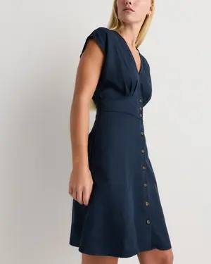 Quince Vintage Wash Tencel Button Front Dress - Midnight Blue