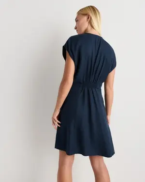 Quince Vintage Wash Tencel Button Front Dress - Midnight Blue