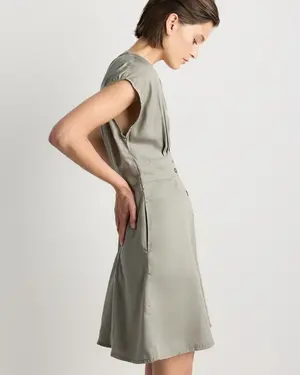 Quince Tencel Button Front Dress - Olive