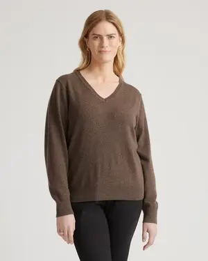 Quince Quince Cashmere V-Neck Sweater Brown