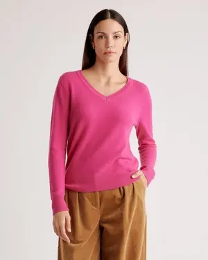 Quince Quince Cashmere V-Neck Sweater Raspberry