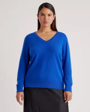 Quince Quince Cashmere V-Neck Sweater Sapphire