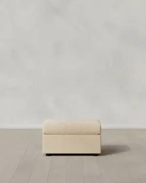 Quince Brennan Ottoman In Performance Chenille Linen Blend - Eggshell