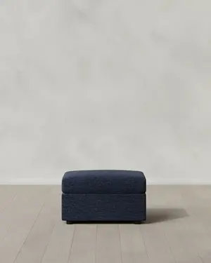 Quince Brennan Ottoman In Performance Chenille Linen Blend - Ink