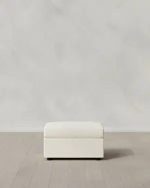 Quince Brennan Ottoman In Performance Chenille Linen Blend - Snow