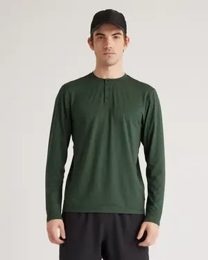 Quince Flowknit Breeze Performance Long Sleeve Henley T-shirt - Olive