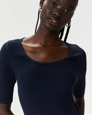 Quince Organic Cotton Micro-rib Elbow Sleeve T-shirt - Deep Navy