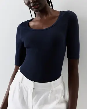 Quince Organic Cotton Micro-rib Elbow Sleeve T-shirt - Deep Navy