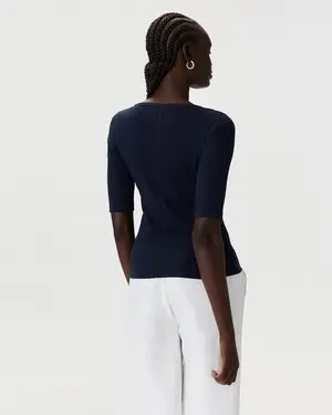 Quince Organic Cotton Micro-rib Elbow Sleeve T-shirt - Deep Navy