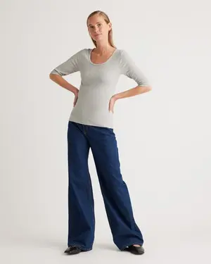 Quince Organic Cotton Micro-rib Elbow Sleeve T-shirt - Heather Grey