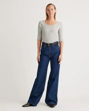 Quince Organic Cotton Micro-rib Elbow Sleeve T-shirt - Heather Grey