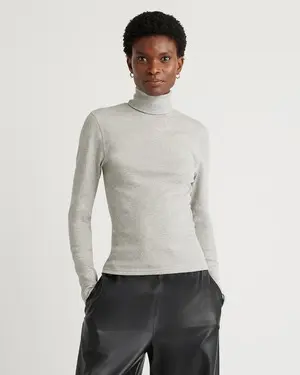 Quince Micro-rib Turtleneck Sweater - Heather Grey