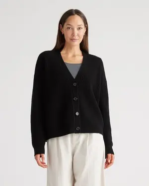 Quince Mongolian Spring Cashmere Fisherman Boxy Cropped Cardigan - Black
