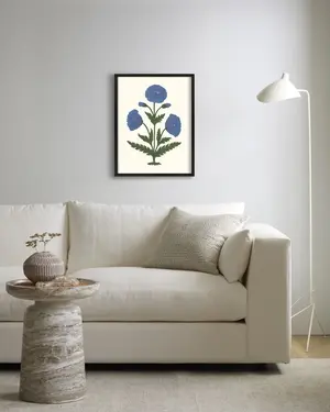 Quince Blue Mughal Poppy Antique Print, Wood Frame - Black