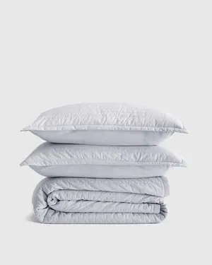Quince Stripe Stitch Quilt Set - Light Blue