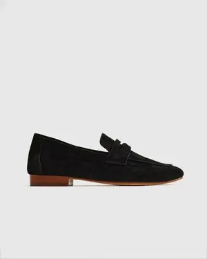 Quince Italian Suede Penny Loafer - Black