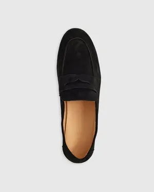 Quince Italian Suede Penny Loafer - Black