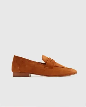 Quince Italian Suede Penny Loafer - Cognac