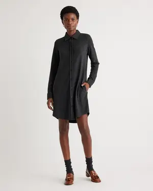 Quince Stretch Sweater Fleece Shirt Dress - Black