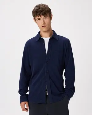 Quince Slub Long Sleeve Button Up Shirt - Deep Navy