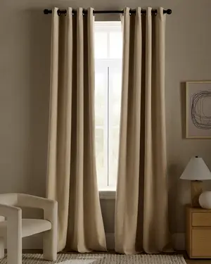Quince European Linen Grommet True Blackout Curtain Single Panel - Flax