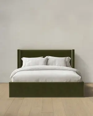 Quince Wingback Bed In Performance Velvet - Moss