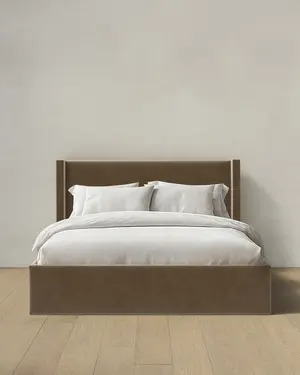 Quince Wingback Bed In Performance Velvet - Walnut