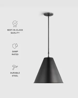 Quince Tapered Steel Shade Pendant - Black