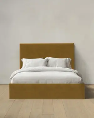 Quince Square Bed In Performance Velvet Butterscotch