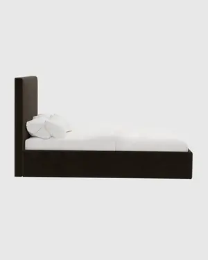 Quince Square Bed In Performance Velvet - Chocolate