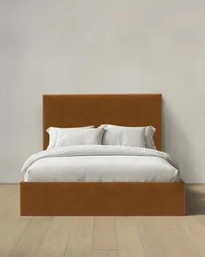 Quince Square Bed In Performance Velvet Copper