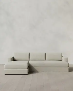 Quince Sierra Curved Arm Chaise Sectional In Performance Basketweave - Flax