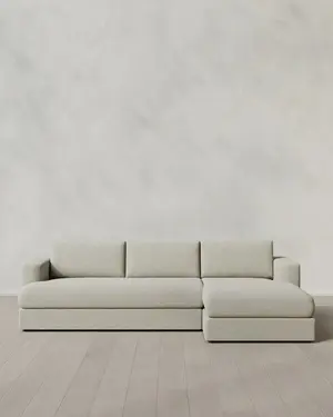 Quince Sierra Curved Arm Chaise Sectional In Performance Basketweave - Flax