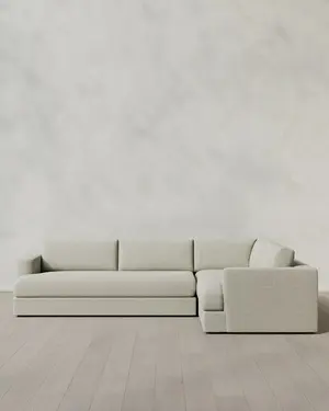 Quince Sierra Curved Arm L Sectional In Performance Basketweave - Flax