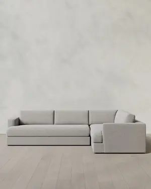 Quince Sierra Curved Arm L Sectional In Performance Basketweave - Fog