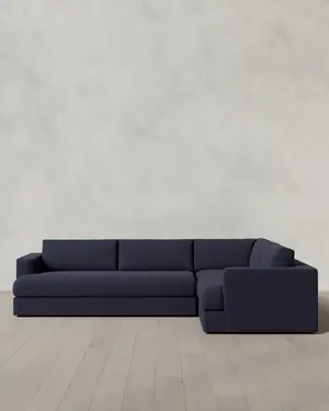 Quince Sierra Curved Arm L Sectional In Performance Basketweave - Navy