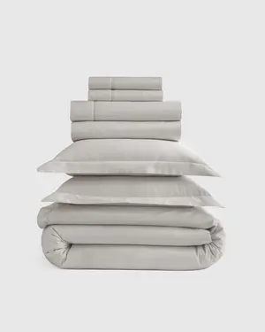 Quince Signature Giza Cotton Sateen Deluxe Bedding Bundle Light Grey