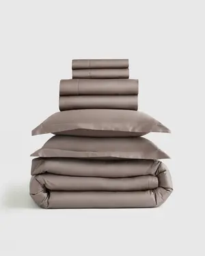 Quince Signature Giza Cotton Sateen Deluxe Bedding Bundle Stone