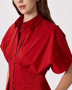 Quince Stretch Twill Pleated Midi Shirt Dress