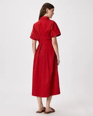 Quince Stretch Twill Pleated Midi Shirt Dress