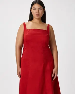 Quince Stretch Twill Fit & Flare Midi Dress
