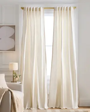 Quince Piped Edge Cotton Curtain Single Panel - Ivory/oatmeal Piping