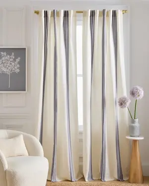Quince Coastal Stripe Linen Cotton Curtain Single Panel - Ivory/navy