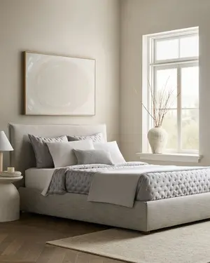 Quince Tailored Edge Bed In Performance Linen - Light Grey