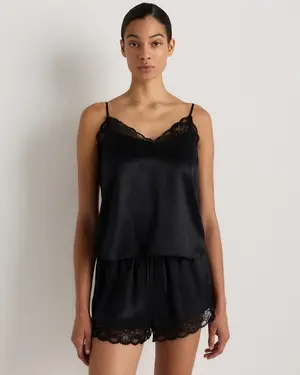 Quince Satin Lace Cami Pajama Top - Black