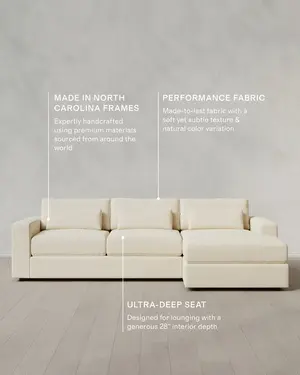 Quince Ashford Deep Seat Chaise Sectional In Performance Velvet - Ivory
